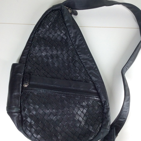 Ameribag | Bags | Ameribag Black Woven Leather Sling Crossbody Pockets Large | Poshmark